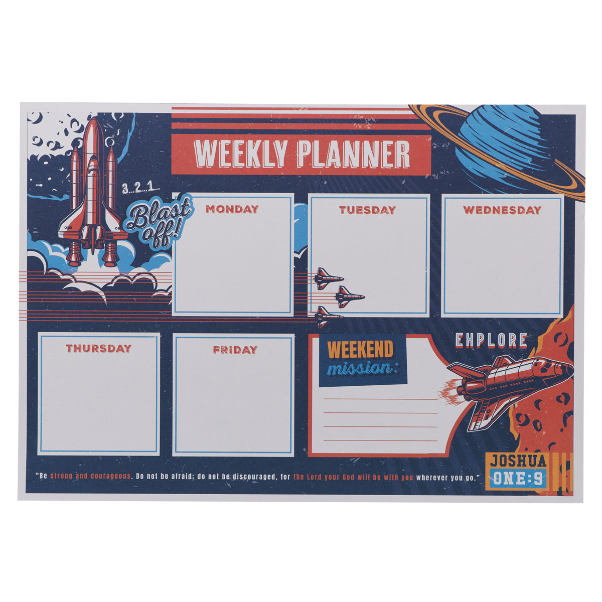 A4 Weekly Desk Planner For Boys - Strong and Courageous – Ruby's Gift Store