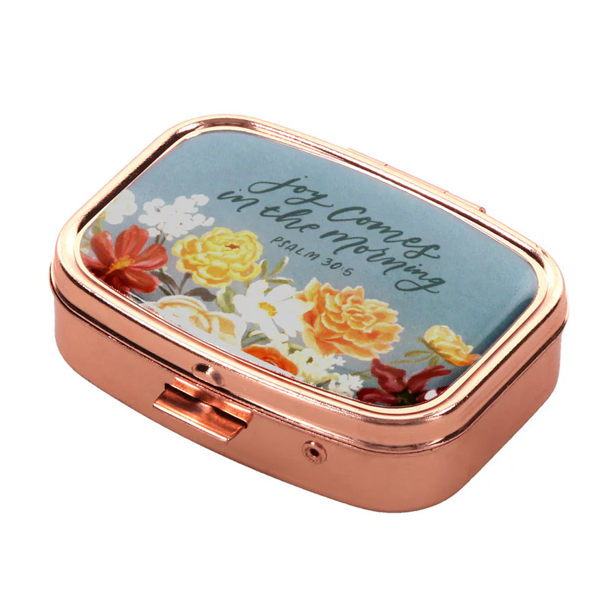Joy Comes in the Morning Epoxy Rose Gold Metal Pill Box – Ruby's Gift Store